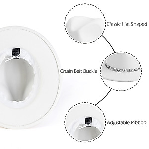 Gossifan Classic Wide Brim Fedora Hat with Chain Belt Buckle - AAA-White