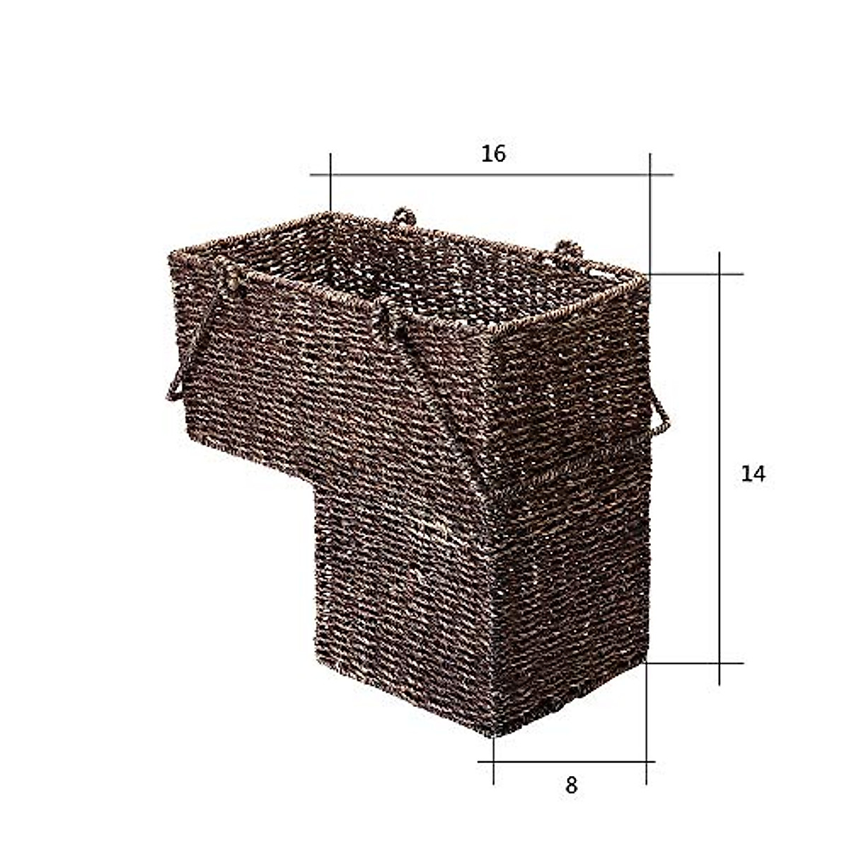 Villacera 14-Inch Wicker Stair Case Basket with Handles | Handmade Woven Seagrass in Brown, (83-DEC7019)