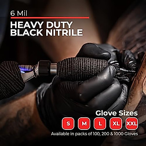 London Labs Heavy Duty Black Nitrile Exam Gloves 6Mil Disposable Industrial Powder & Latex Free (1000, Large)