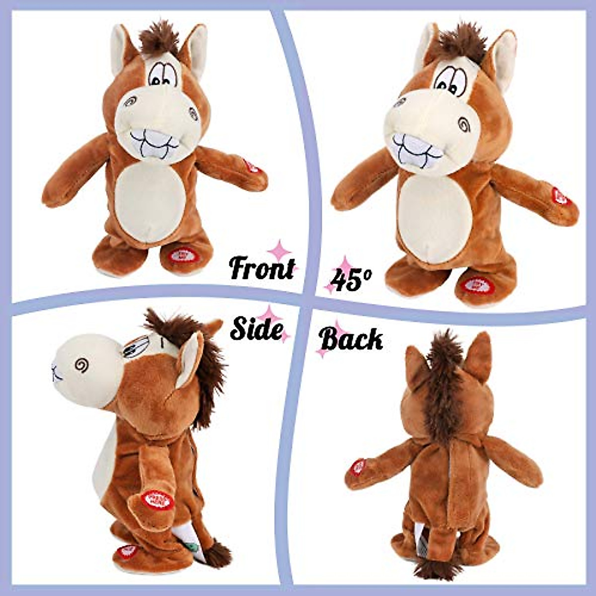 Hopearl Talking Singing Donkey Repeats What You Say Walking Electric Interactive Animated Toy Speaking Plush Buddy Gifts for Toddlers, 8''