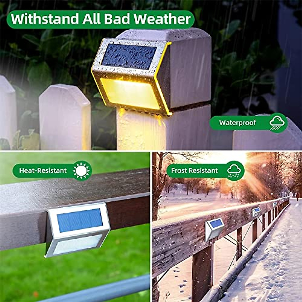 Solar Outdoor Lights, 8 Pack Solar Fence Lights, Deck Lights Solar Powered Waterproof Outside Lights for Garden Patio Yard Stair Step Wall Railing Post LED Lamp,Warm White
