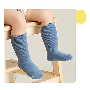 FYLuoke Baby Knee High Stockings Socks Girls Newborn Infants Long Socks Boys Toddlers Ruffled Socks(Knee-High 6 Pairs,0-6Months)