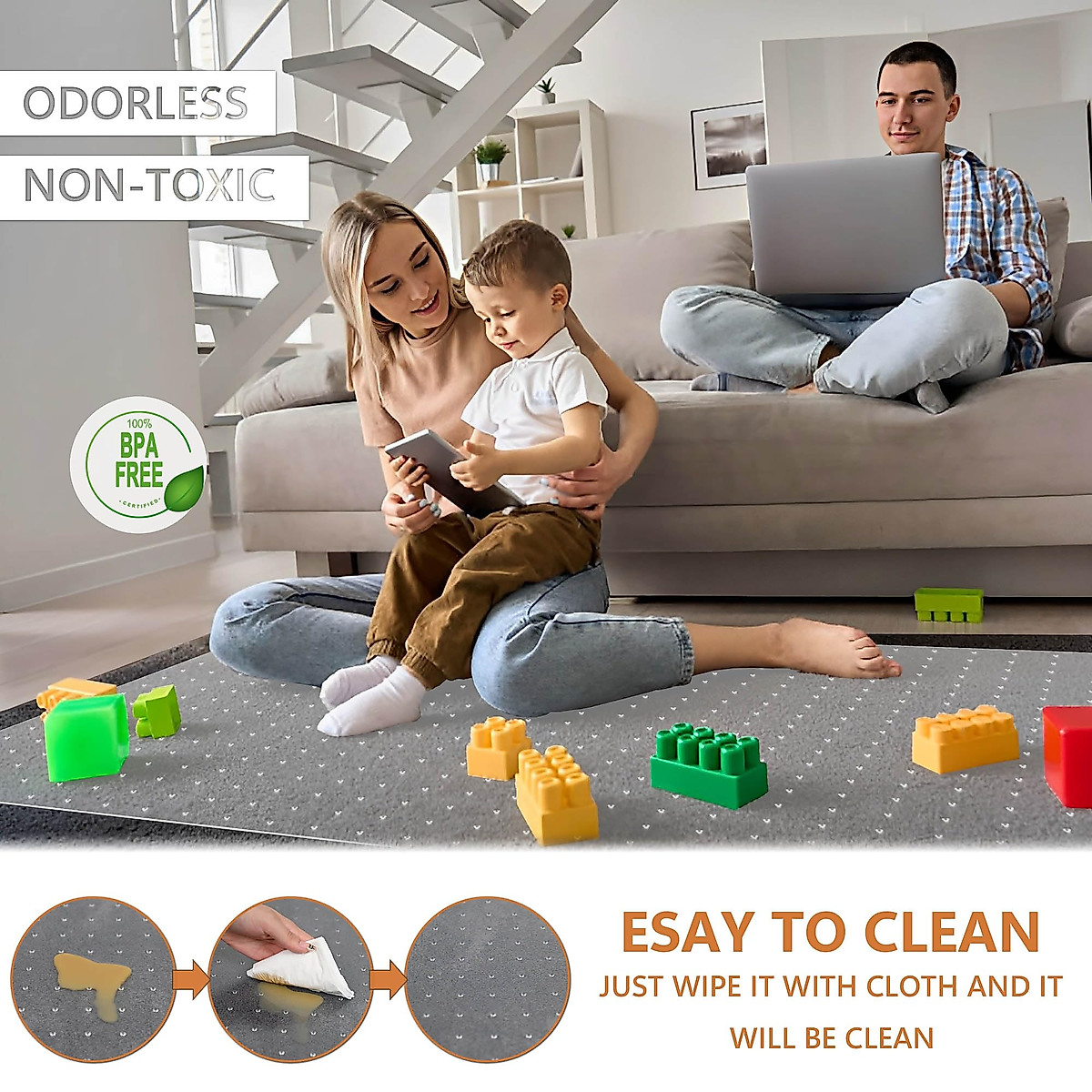 HOMEK Large Office Chair Mat for Carpeted Floors, 45" x 53" Clear Desk Chair Mat for Low Pile Carpet- Easy Glide Carpet Protector Mat for Office Chair