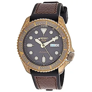 SEIKO Men's 5 Sports Stainless Steel Automatic Watch with Silicone Strap, Brown, 22 (Model: SRPE80)