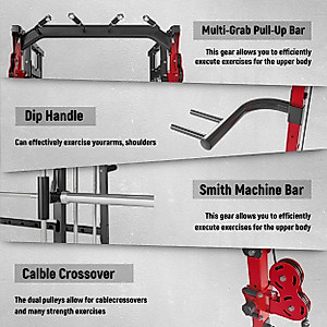 MAJOR LUTIE Smith Machine, SML07 1600lbs Power Cage with Smith Bar and Two LAT Pull-Down Systems and Cable Crossover Machine, 6 Cable Attachment(2023 Version), D32