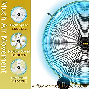 HiCFM 13000 CFM 30 inch Heavy Duty High Velocity Barrel Floor Drum Fan With Powerful 1/3HP Motor, 9ft Power Cord for Workshop, Garage, Commercial or Industrial rooms - UL Safety Listed