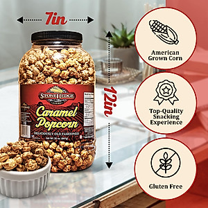 Stonehedge Farms Caramel Flavored Popcorn - 32 oz (Pack of 2) Reclosable Barrels - 4 Pounds of Popcorn - Made in the USA - Gluten Free
