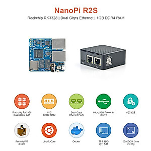 FriendlyElec Nanopi R2S(Black) Mini Portable Travel Router OpenWRT with Dual-Gbps Ethernet Ports 1GB DDR4 Based in RK3328 Soc for IOT NAS Smart Home Gateway
