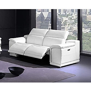 Blackjack Furniture Lorenzo Mid Century Modern Italian Leather Living Room Power Reclining, Loveseat, 72", White