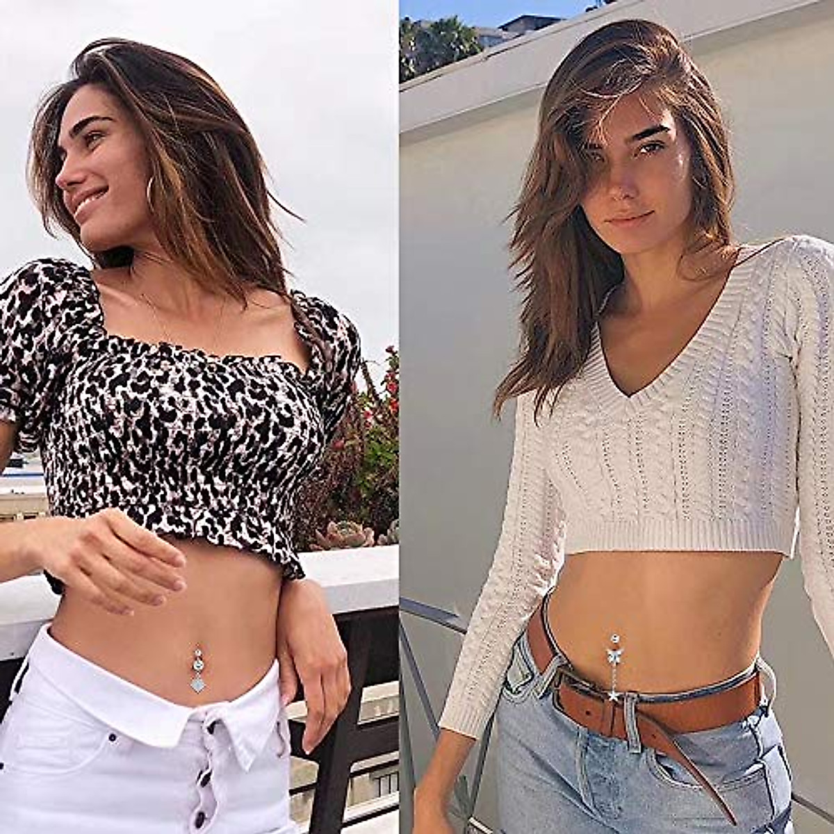 HANPABUM 6Pcs 14G Belly Button Rings Dangle for Women Surgical Steel Navel Rings Body Piercing Jewelry