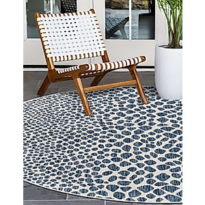Unique Loom Outdoor Collection Area Rug - Cape Town (7' 10" Round, Blue/ Olive)