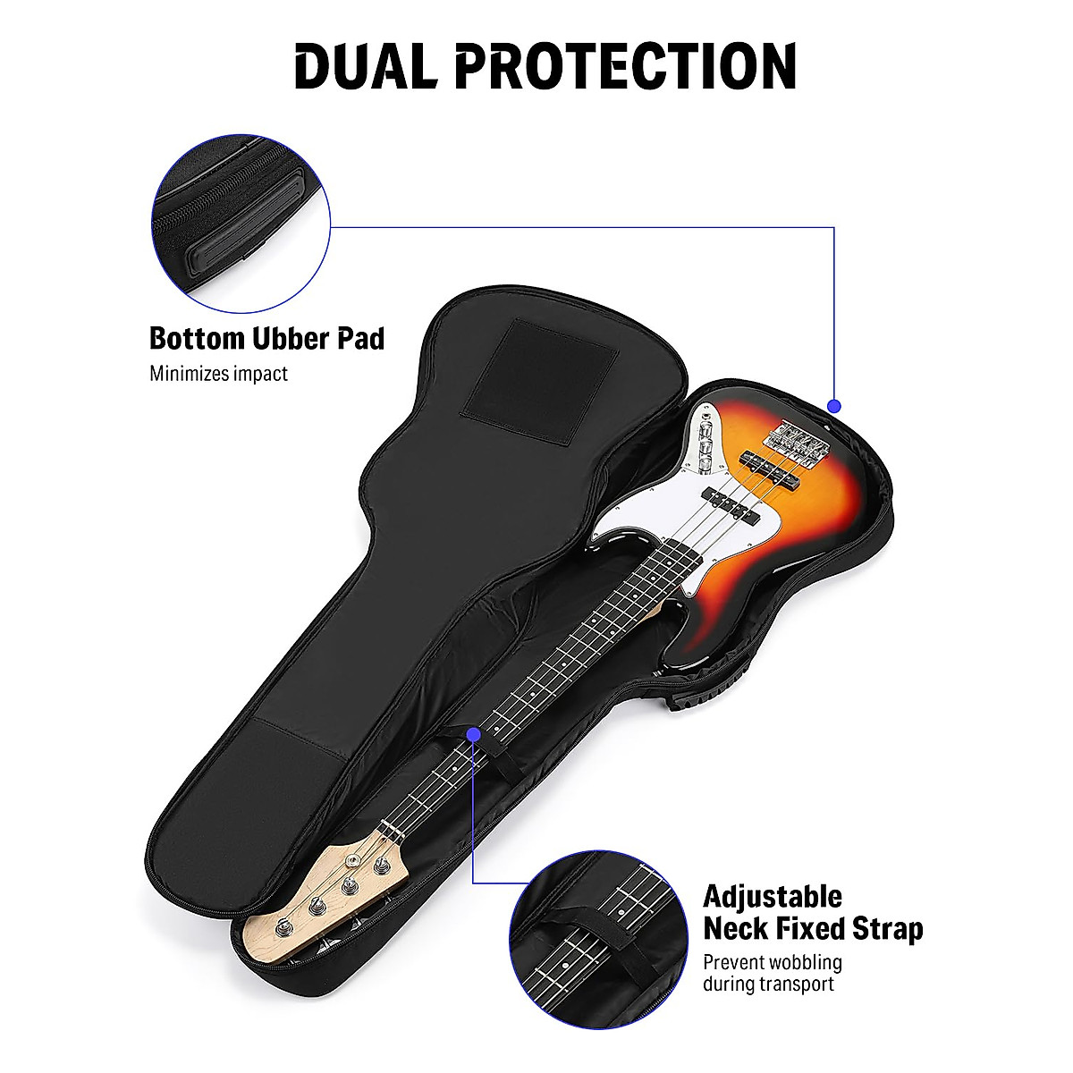 Donner 47 Inch Bass Guitar Case, 0.4 Inch Thick Padding Sponge 600D Ripstop Waterproof Nylon Soft Electric Bass Guitar Gig Bag with 3 Pockets and Back Hanger Loop, Black