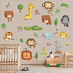 Africa Jungle Animal Wall Stickers, Tropical Forest Animal Wall Decals, Easy to Peel and Stick,DIY Art Wall Decoration,for Kids Baby Room Livingroom Bedroom Playroom Nursery Kindergarten Wall Decor