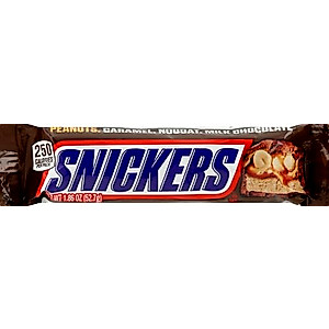 Snickers Single Bar Chocolate Candy, 48 bars of 1.86oz each.