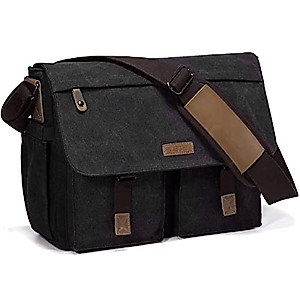 VASCHY Messenger Bag for Men, Water Resistant Canvas 14inch Laptop Shoulder Commuter Bag for Men and Women Dark Gray
