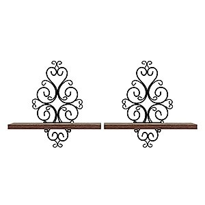 MEBRUDY Small Floating Shelves Set of 2 with Unique Victorian Style, Rustic Wooden Plant Wall Shelf for Bedroom, Living Room, Candle Sconce.