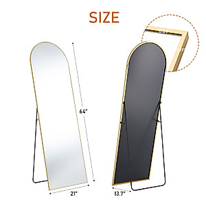 Sweetcrispy Arched Full Length Mirror 64"x21" Full Body Mirror Floor Mirror Standing Hanging or Leaning Wall, Large Arch Wall Mirror with Stand Aluminum Alloy Thin Frame for Bedroom Cloakroom,Gold