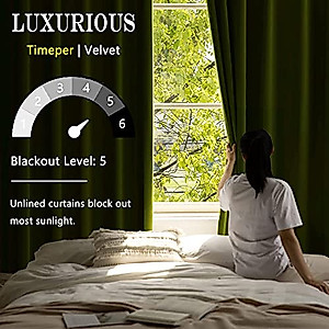 Timepr Olive Green 90 inches - Luxury Soft Velvet Curtains Light Filtering Privacy Thermal Insulated Grommet Backdrops for Living Room/Dining/Sliding/Glass Door, W52 x L90, Olive Green, 2 Panels