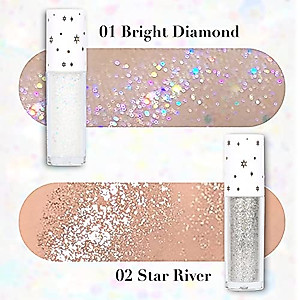 LANFLOWER Liquid Glitter Eyeshadow, Pigmented, Easy to Apply, Quick Drying, Long Lasting, Loose Glitter Glue for Eye Crystals Makeup (01 Bright Diamond)