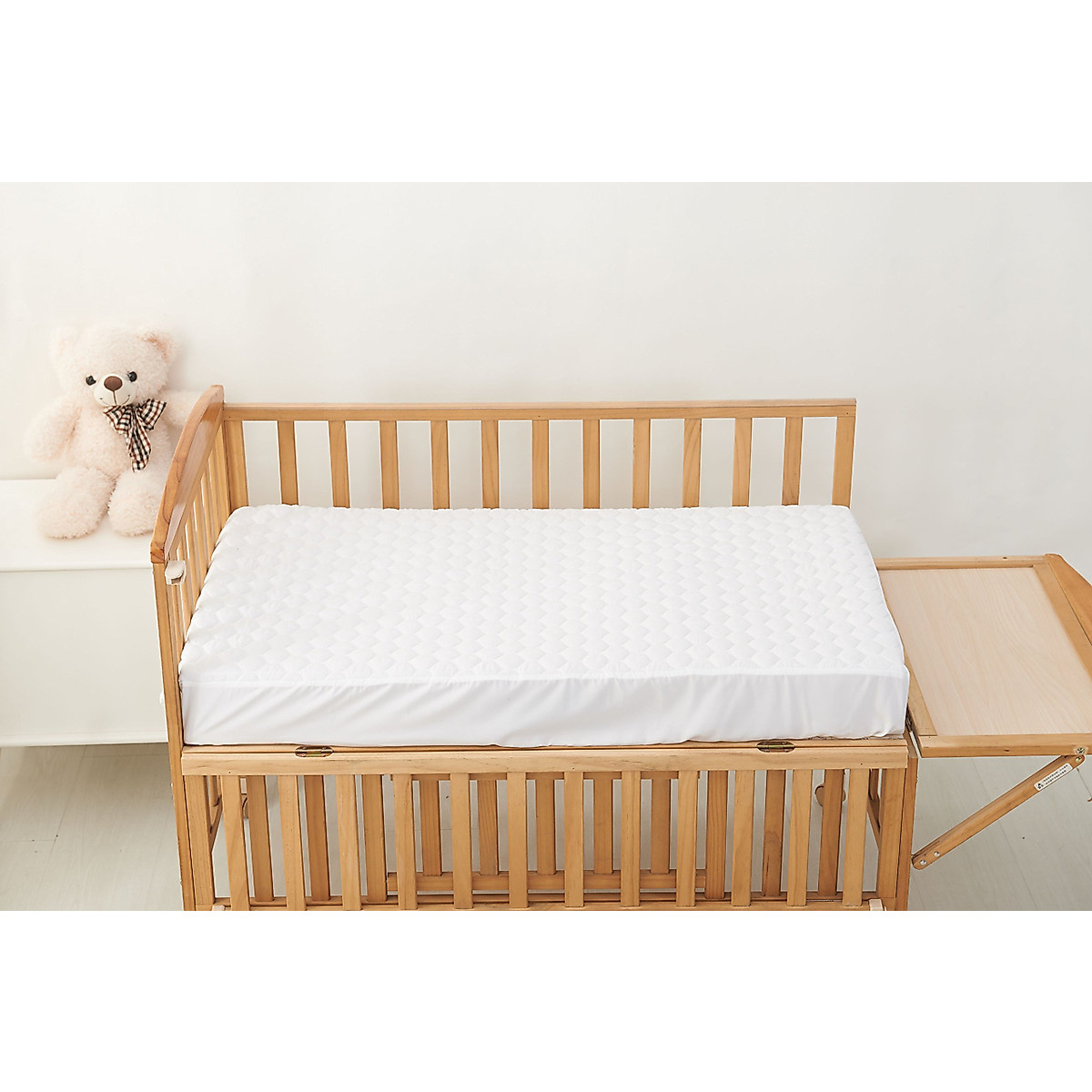 Elegant Comfort Baby-Swaddle-Blue 100% Waterproof Fitted Crib and Toddler Protective Mattress Protector Pad Cover, 28 X 52, White