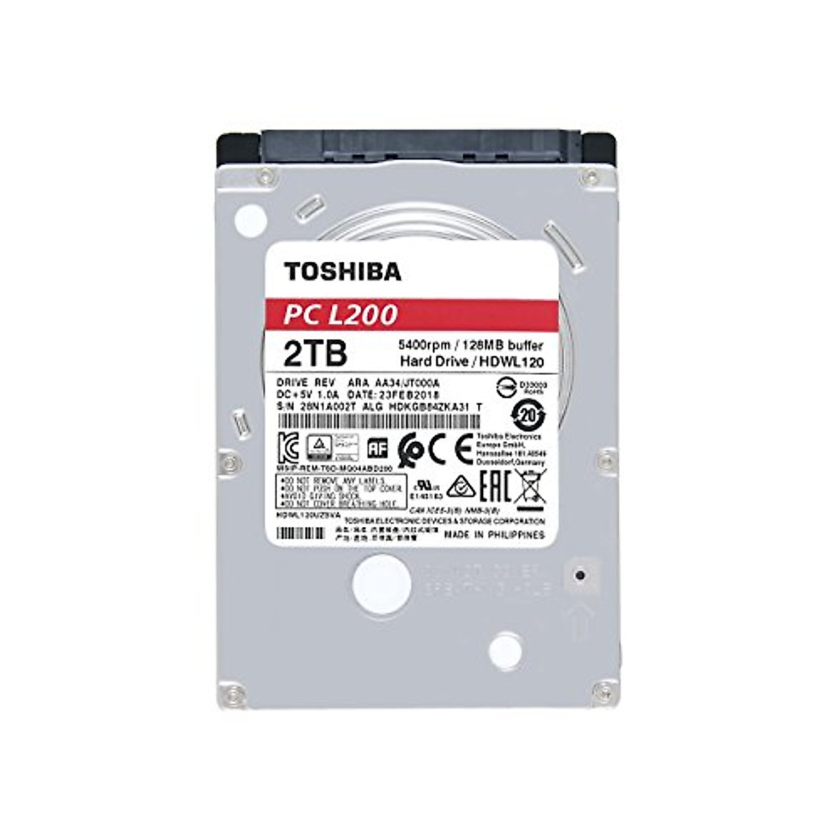 Toshiba HDWL120XZSTA L200 2TB Laptop PC Internal Hard Drive 5400 RPM SATA 6Gb/s 128 MB Cache 2.5" 9.5mm Height - 2000 Internal Bare/OEM Drive