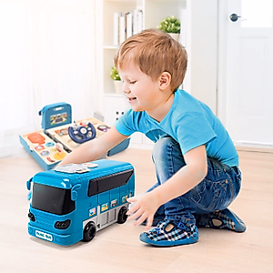 CUTE STONE Bus Car Toy, Kids Play Vehicle with Sound and Light, Simulation Steering Wheel, Musical School Bus Toy for Toddler, Educational Bus Driving Toy Gift for Toddlers Boys & Girls