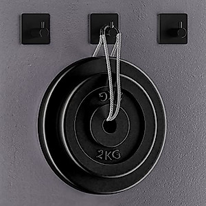 SAYONEYES Adhesive Towel Hooks for Hanging – Matte Black SUS304 Stainless Steel Waterproof Wall Hooks with Strong Adhesive Tapes – 3M Hooks for Bathroom, Bedroom, Kitchen – 4 Pack