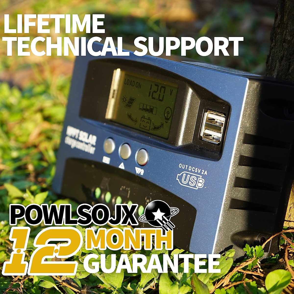 POWLSOJX 60A Solar Charge Controller 12V/24V Auto-Adapting, MPPT Technology, and Multiple Protection Features (60A)