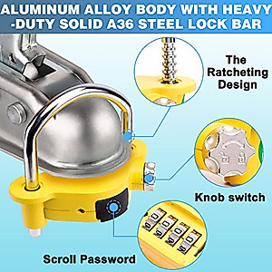 Aucurwen Trailer Hitch Locks, Trailer Locks Combination, Heavy-Duty Trailer Locks Ball Hitch, Security Towing Hitch Locks, Camper Accessories Fits for 1-7/8", 2", and 2-5/16" Couplers (Yellow)