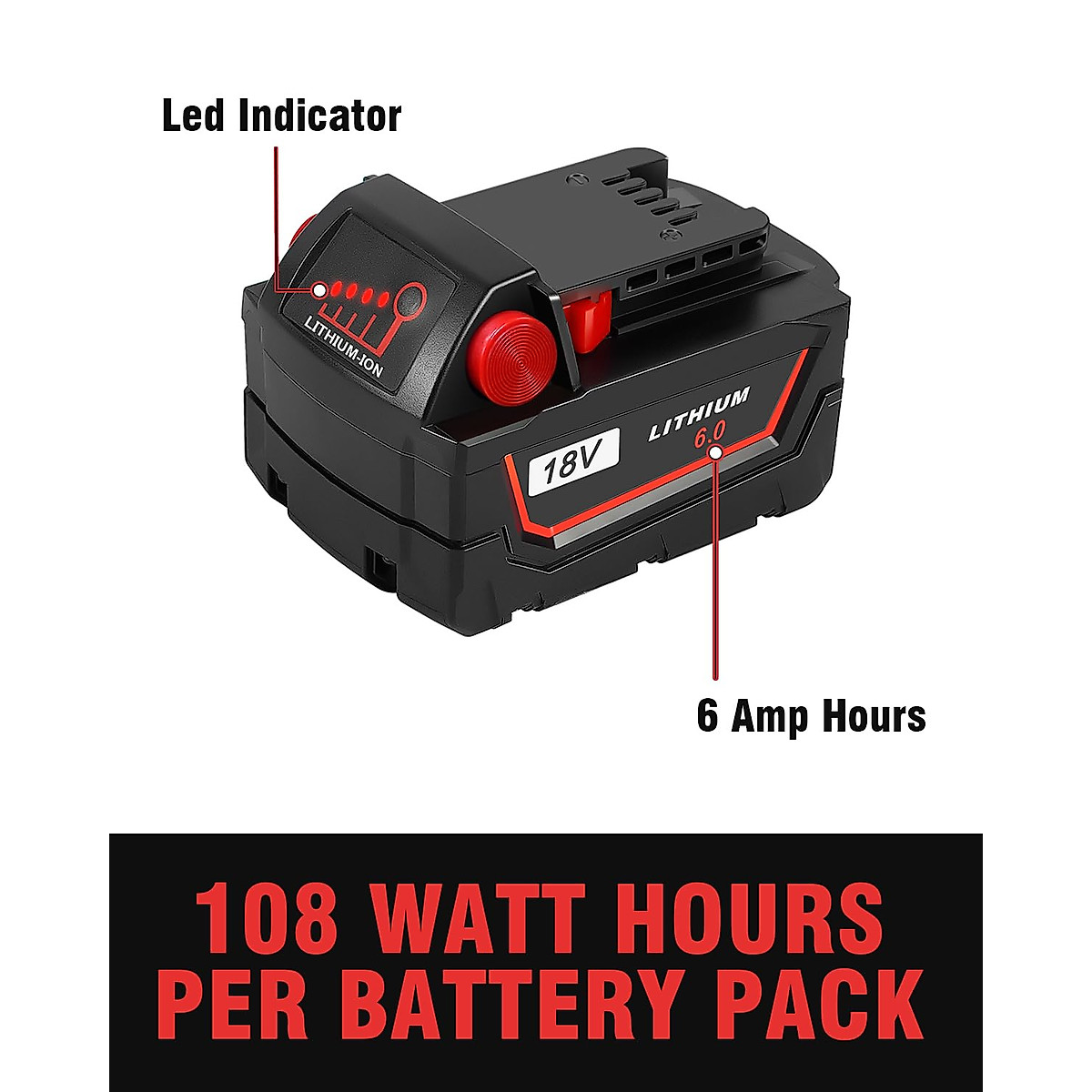 Bslite 4Packs Replacement for Milwaukee M18 Battery 6.0Ah 48-11-1862 Compaitble with Milwaukee 18V Battery Tools and Charger（Black）