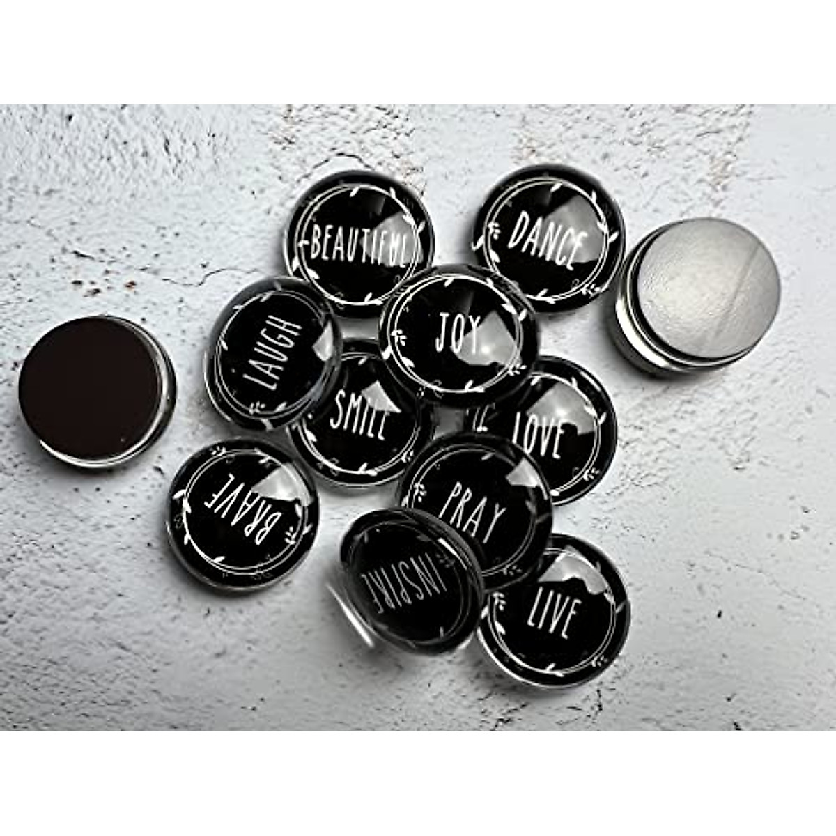 BabyPop! Newest Design Black 12 Pack Round Glass Refrigerator Magnets, Trendy Inspirational Magnet Gift Set for Fridge Cute Decorative Motivational Whiteboard Magnets for Office Locker Home & Kitchen