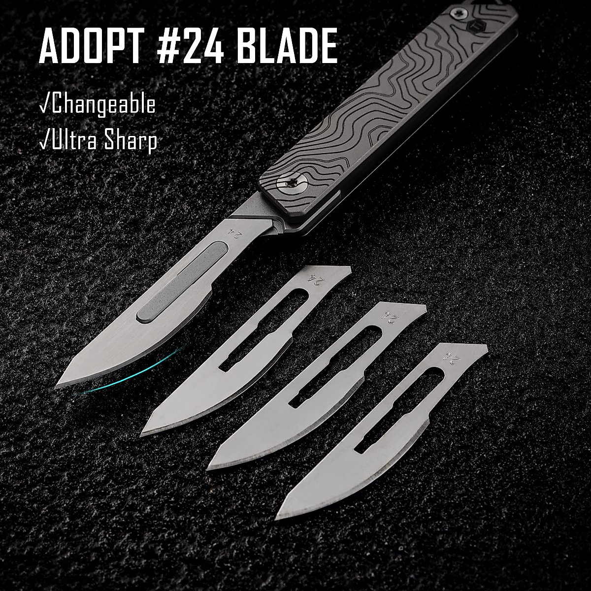 KeyUnity KK02 Titanium Flipper Pocket Knife, Quick Open Keychain Folding Knife with #24 Replaceable Blades for Everyday Carry (Suminagashi Pattern)