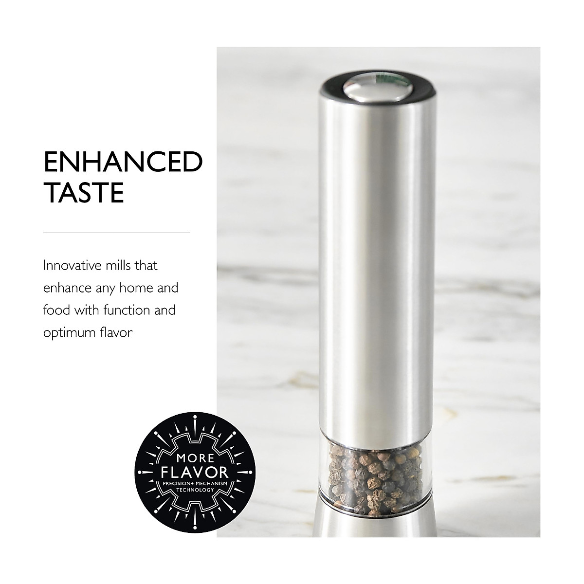 Cole & Mason Hampstead Electronic Pepper Mill - Electric Pepper Grinder Set - Adjustable Electric Spice Grinder - Kitchen Tool & Gadget - Hand Wash - Stainless Steel