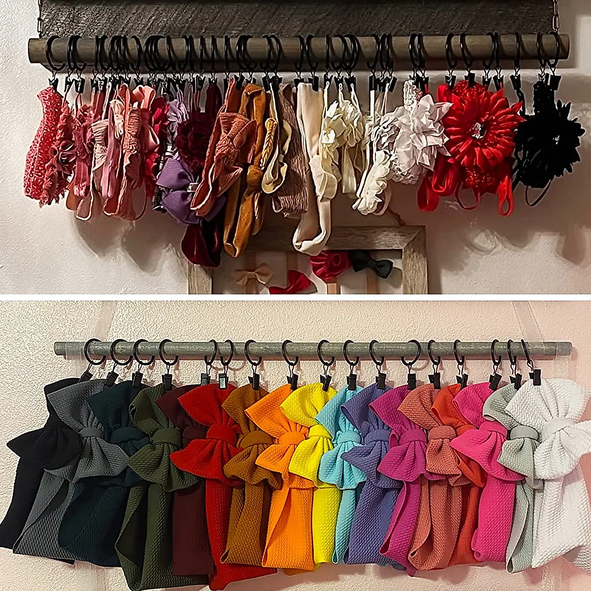 AJulyBee Curtain Rings with Clips, 40 PCS Heavy Duty Shower Curtain Clip for Tension Rods, 1.5 inch Rustproof Curtain Hangers Hook, Set of 40-Black(Interior Diameter 1.5")