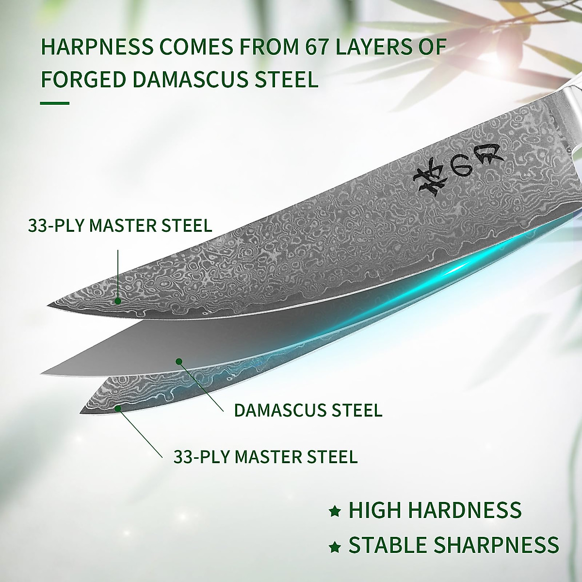 LIN ZHI REN Damascus Chef Knife, Razor Sharp 8 inch Damascus chef knife with clip sheath, Professional Chef's Knife with Ergonomic Handle