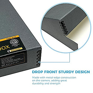 Lineco, 9x12 Gray Color, Museum Archival Storage Box, Drop Front Design. Acid-Free with Metal Edge. Protects Picture Longevity, Organize Photos, Documents, Crafts, DIY.