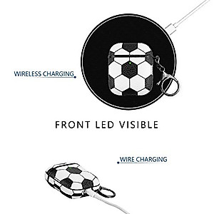 Airpods Case Cover,Durable Full Protection Soccer Design Airpods 1&2 Case Cover,with Keychain Front LED Visible