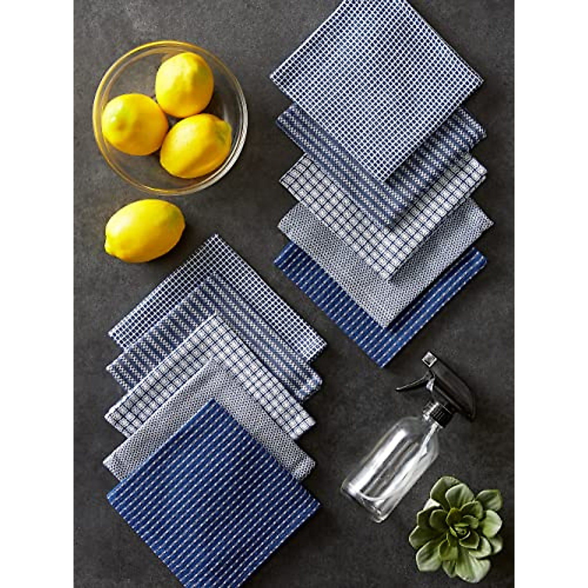 DII Ultra Absorbent, Everyday Cotton Kitchen Towels, Dishcloth Set, Assorted Blue, 5 Piece