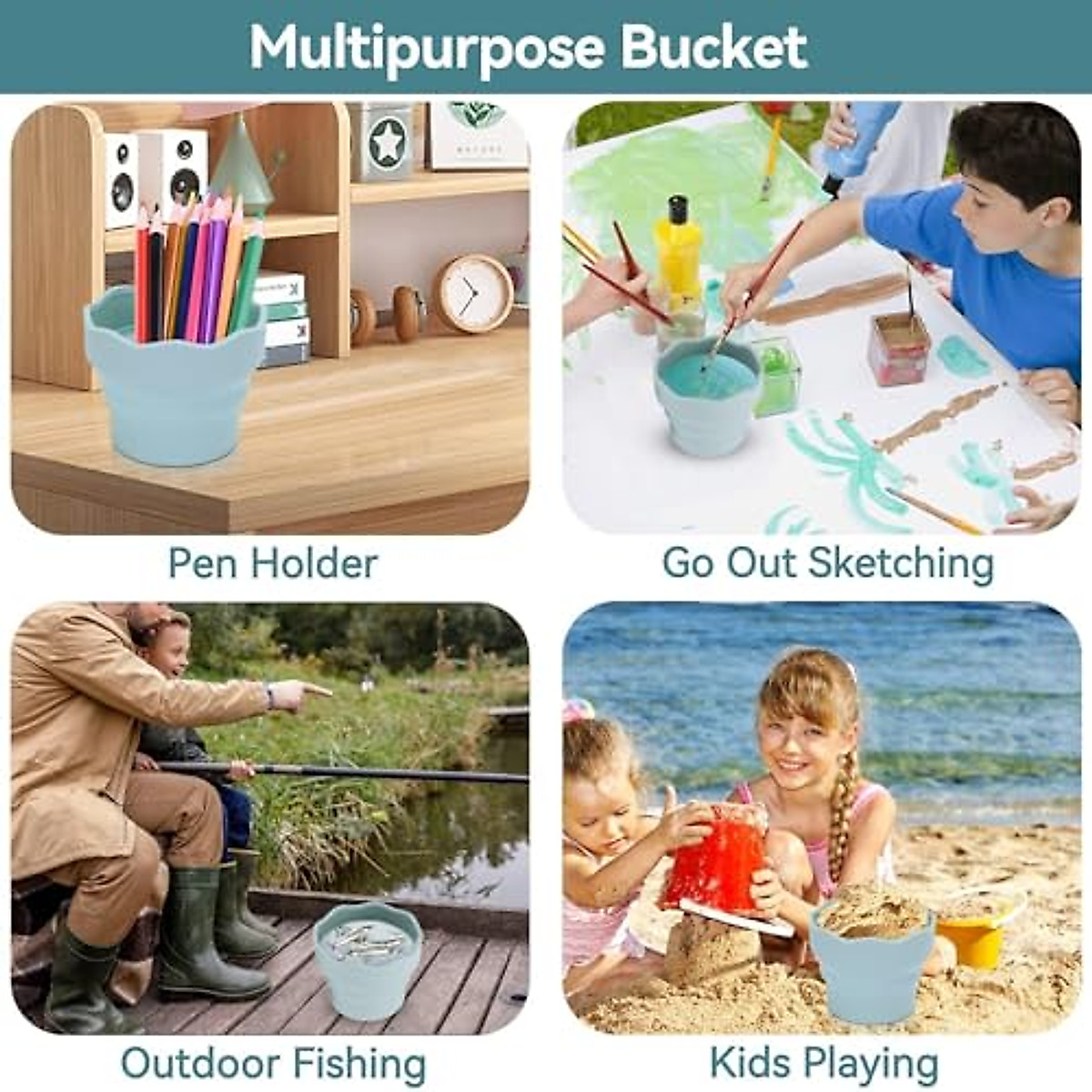 Portable Collapsible Paint Brush Washer, Silicone Washing Bucket Brush Holder Cleaner Painting Water Cup for Watercolor Acrylic Oil Painting(Blue)