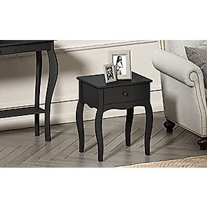 ChooChoo End Table with Wavy Silhouette & Curved Legs, Narrow Nightstand with Storage Drawer, Modern Side Table, Wood Night Stand for Bedroom, Small Spaces, 18.7" L x 13.7" W x 21.6" H (1, Black)
