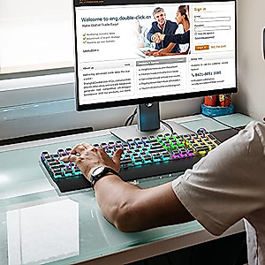 Fiodio Mechanical Gaming Keyboard, LED Rainbow Gaming Backlit, 104 Anti-ghosting Keys, Quick-Response Black Switches, Multimedia Control for PC and Desktop Computer, with Removable Hand Rest