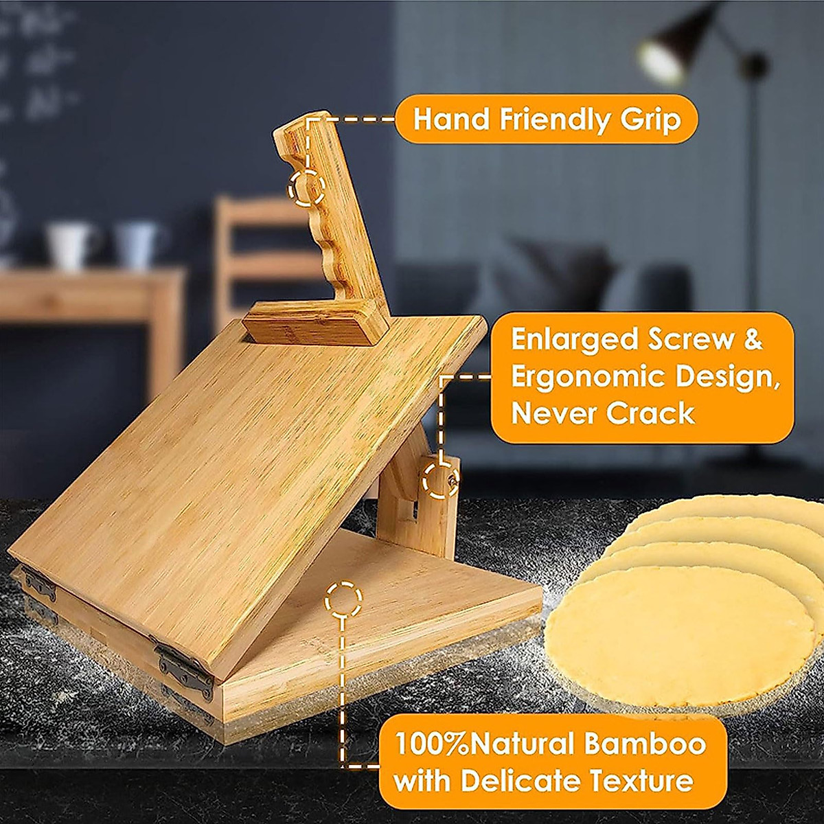EVGATSAUTO Wooden Tortilla Press Maker, Rustproof Metal Dough Press for Home Kitchen, 50 Sheets Parchment Paper, Pizza Pancake Naan Press, Foodies