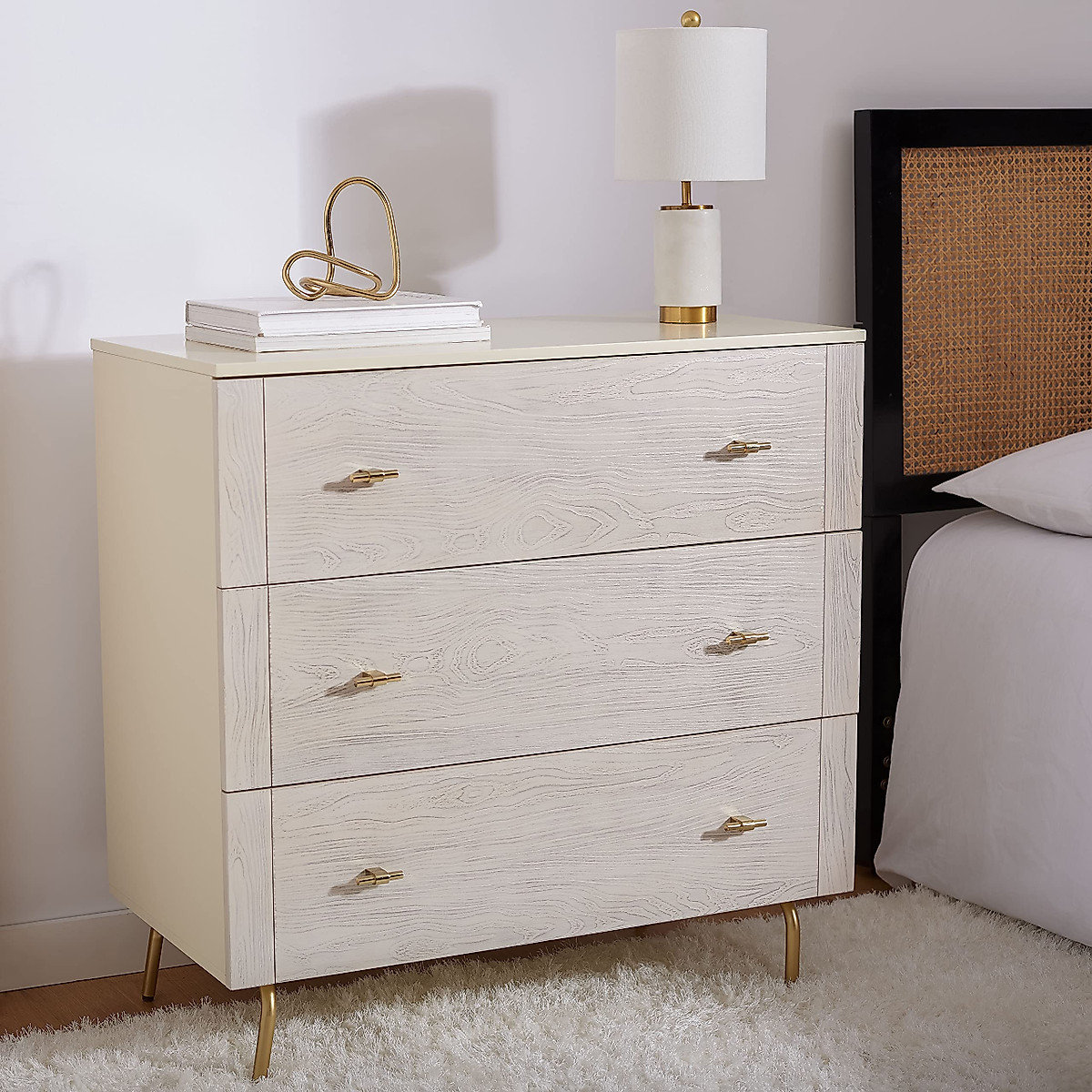 SAFAVIEH Home Collection Genevieve Cream/White Washed 3-Drawer Storage Living Room Bedroom Chest Dresser DRS5000E, 0