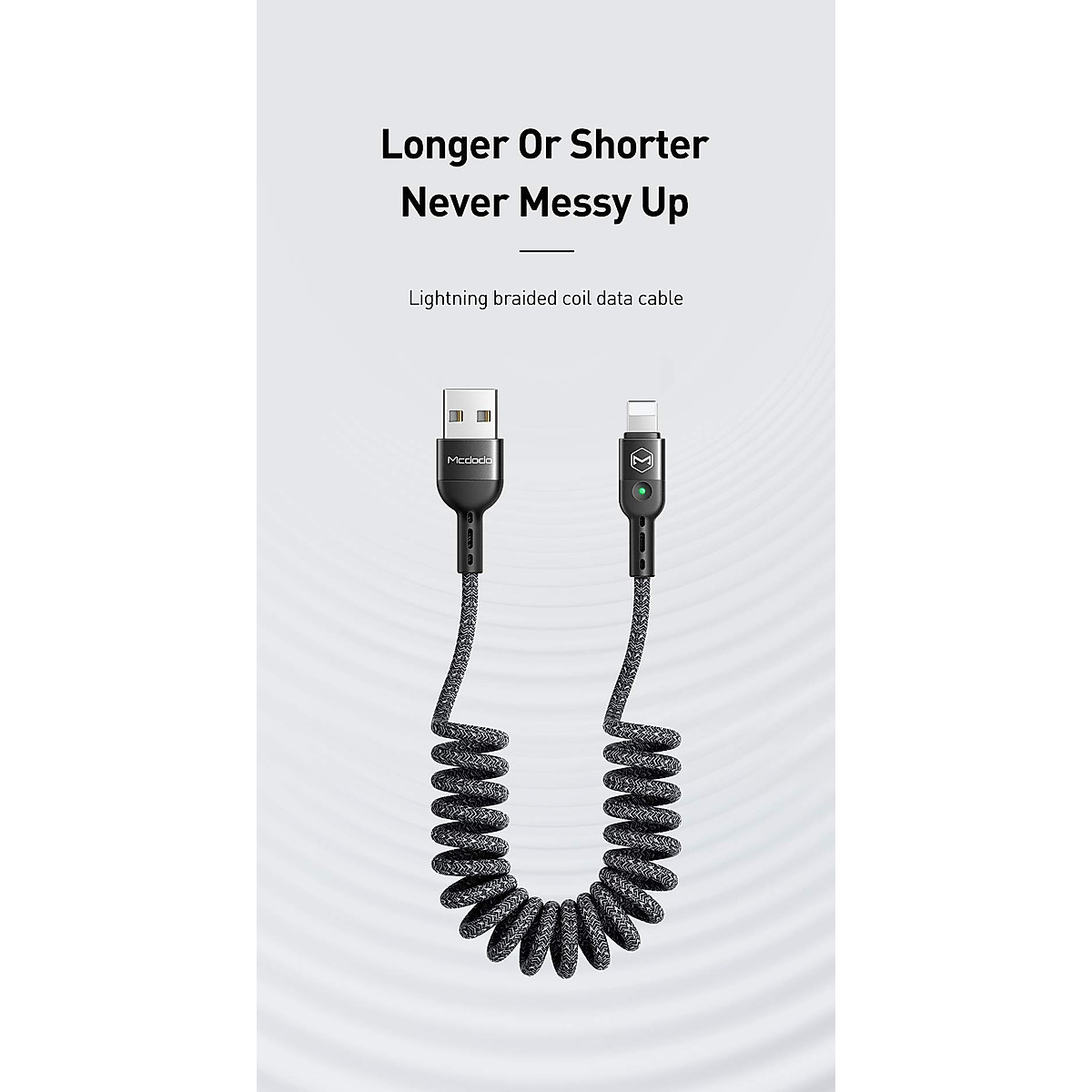 mcdodo [2 Pack] Anti Winding Cable, LED Coiled Cord Nylon Braided Sync Charge USB Data 6FT/1.8M Cable Compatible 14/13/12/11 Pro Max