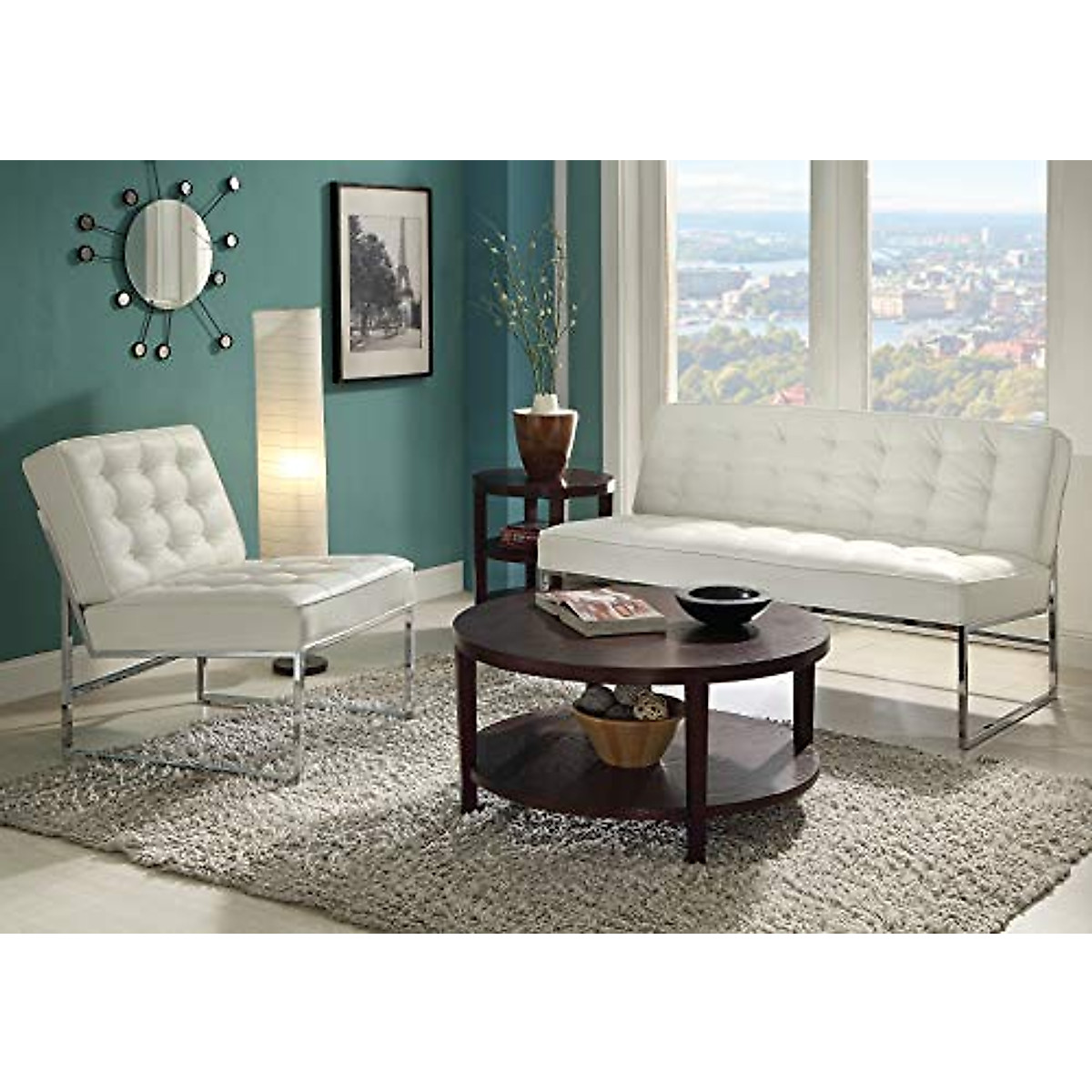 OSP Home Furnishings Anthony Armless Loveseat, White Faux Leather with Chrome Base