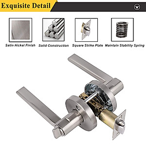 Probrico Satin Nickel Privacy Door Levers, Flat Interior Bath/Bed Door Handles, Reversible for Right & Left Handed Bedroom/Bathroom Doors, 5 Pack