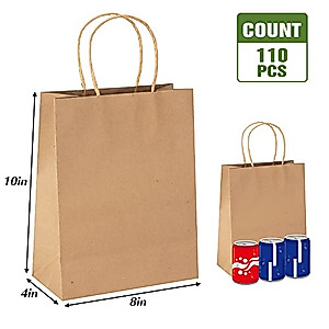 Moretoes 110pcs Paper Gift Bags Brown Paper Bags with Handles, 8x4x10 Inch Medium Sizes Gift Bags Bulk, Paper Bags for Small Business, Shopping Bags, Retail Bags, Party Bags, Favor Bags