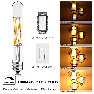 Leools T10 Led Bulbs,12W Dimmable Tubular Led Bulb,100 Watt Equivalent Edison Style Vintage LED Filament Light Bulb, E26 Long Tube Bulb,2700K Soft Warm White,7.3in(185mm),3-Pack.