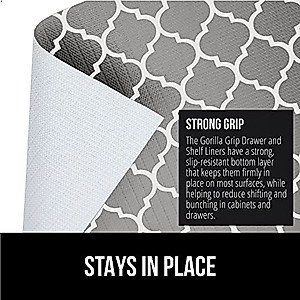 Gorilla Grip Drawer and Shelf Liner for Cabinet, Slip Resistant Non Adhesive Protection for Kitchen, BPA Free Smooth Surface Plastic Liners for Cabinets, Bathroom Cupboard Drawers, 12x20, White Gray