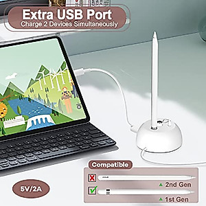 Bivtrily Charger Stand for Apple Pencil 1st Generation, Charging Adapter with LED Display & USB Port, Pencil Accessories with Pen Tips and Cap Holder Compatible with iPad iPencil iPen